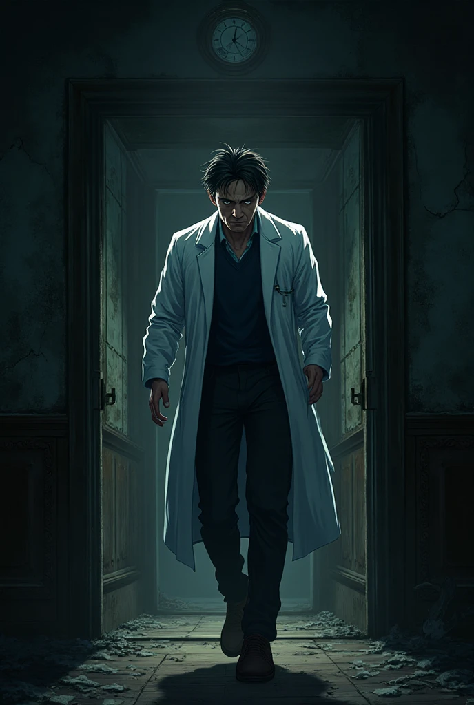 I create an image of a doctor wandering around his room nervous in ...