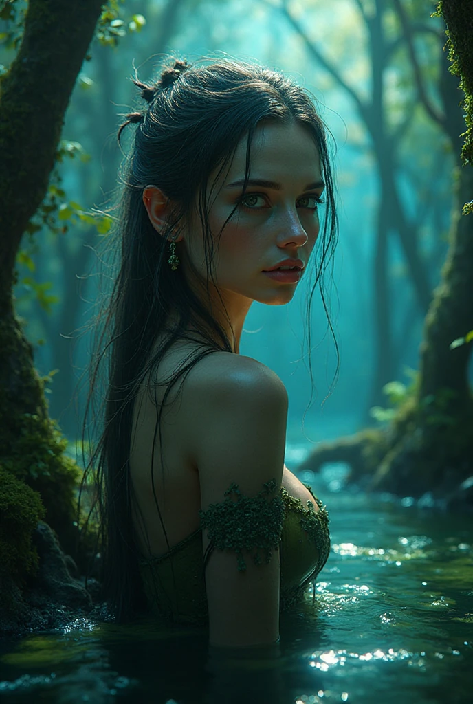 A high-resolution 16k hdr image, a close-up portrait of the swamp lady ...