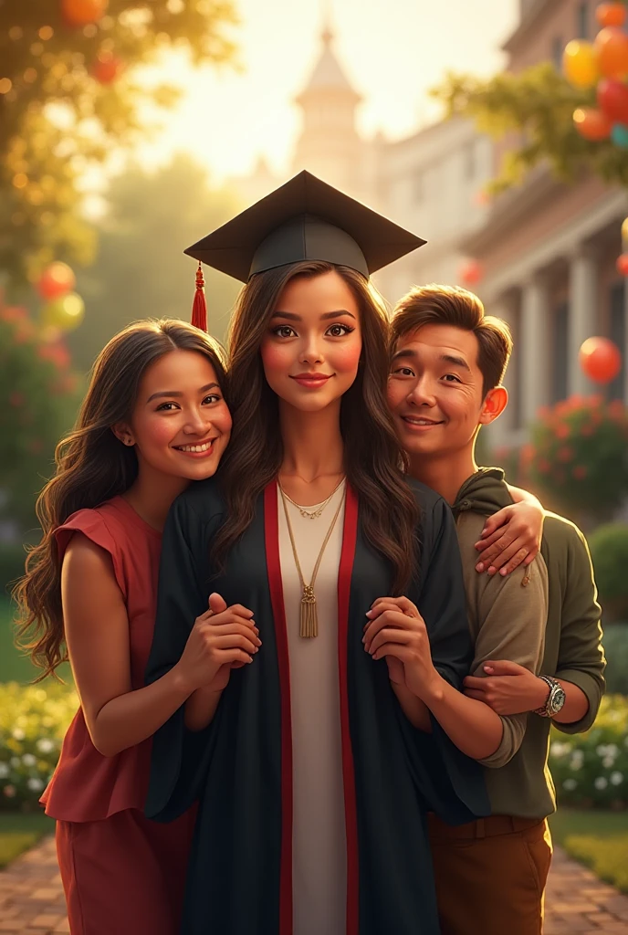 A girl graduating from college while celebrating with joy with her ...
