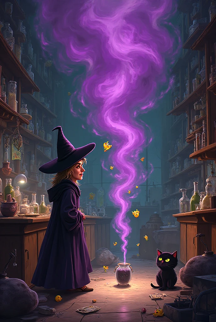 In her laboratory filled with potions and strange objects, the witch ...