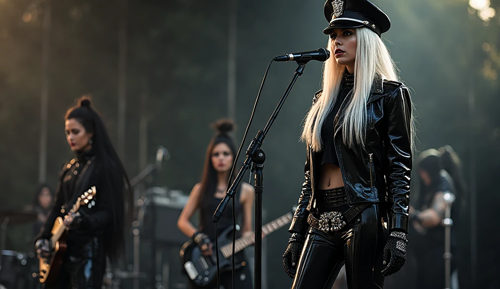 Close photo. An extremely beautiful and attractive black metal singer ...