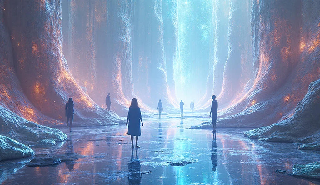 World as a holographic projection, ethereal, glowing layers ...