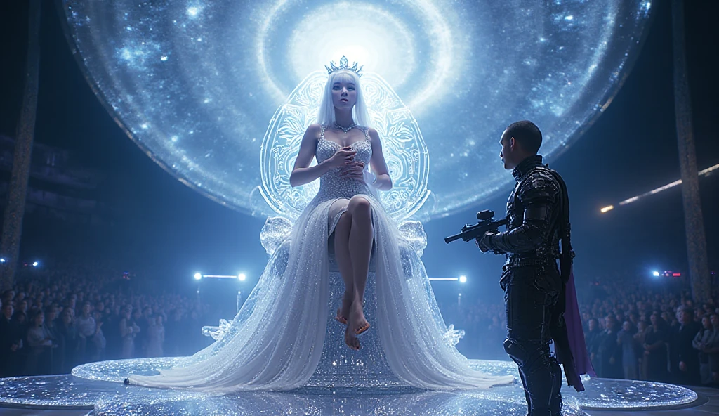 Main Subjects (Foreground): Elara (female galactic idol queen - SeaArt AI