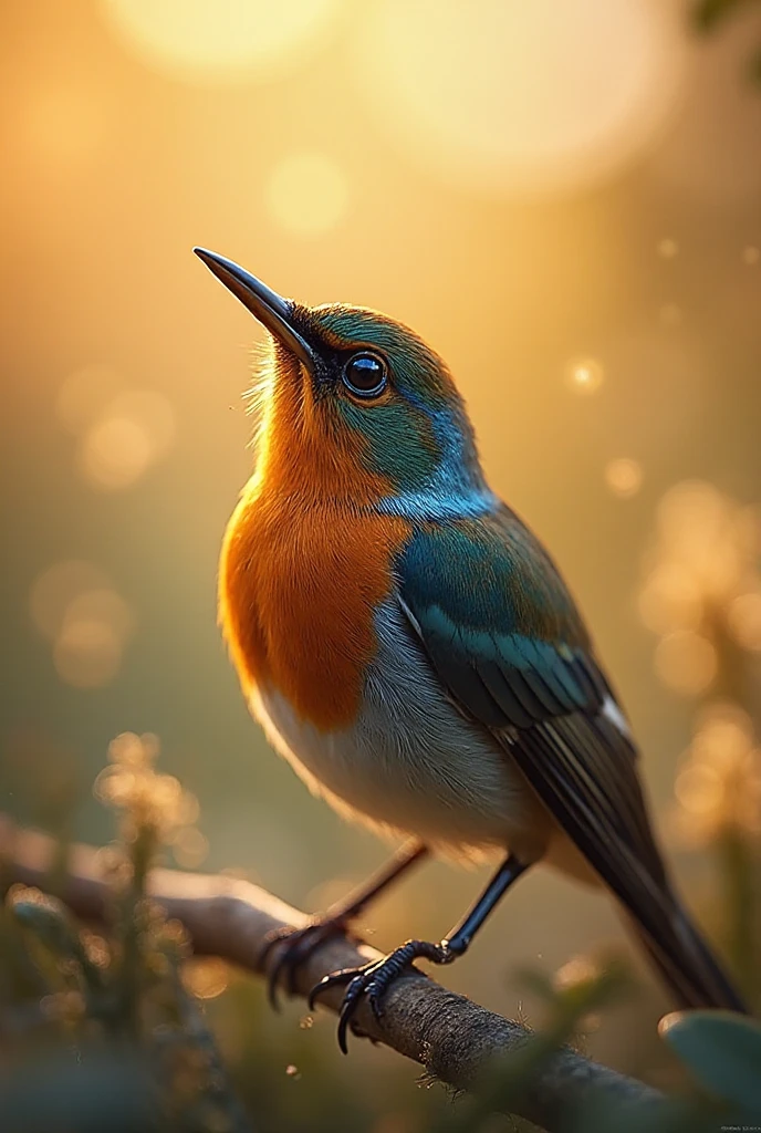 A fascinating close-up of a beautiful little bird, illuminated by the ...