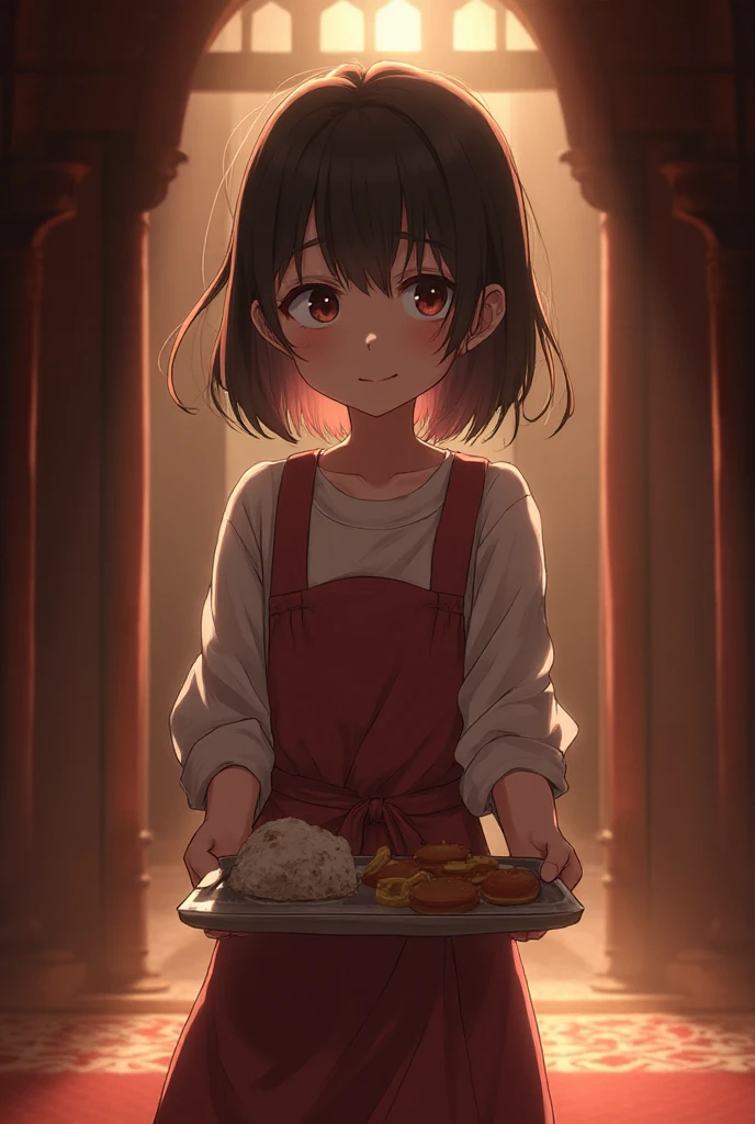 Anime style, beautiful kind girl, 17 years old, standing in grand ...