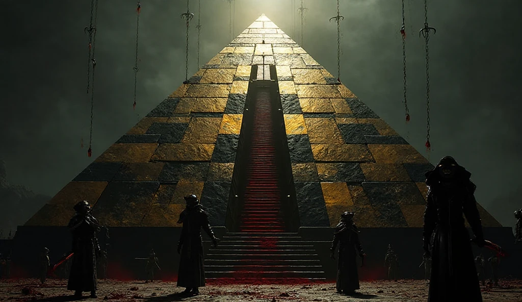 A colossal Hellraiser pyramid made of obsidian-black stone with ...