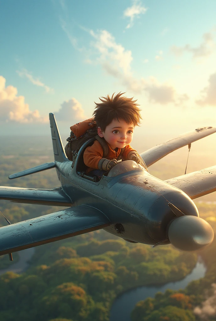 I want to create a real picture of a little boy flying a plane - SeaArt AI