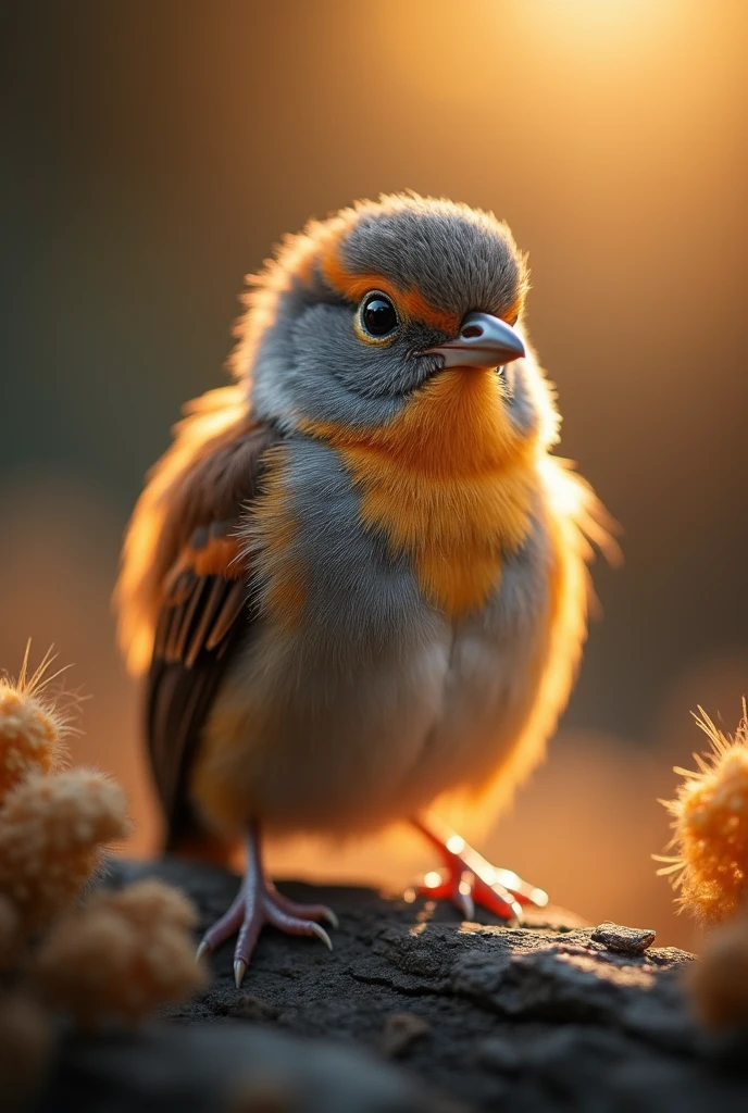 A mesmerizing close-up portrait of a gorgeous little bird illuminated ...