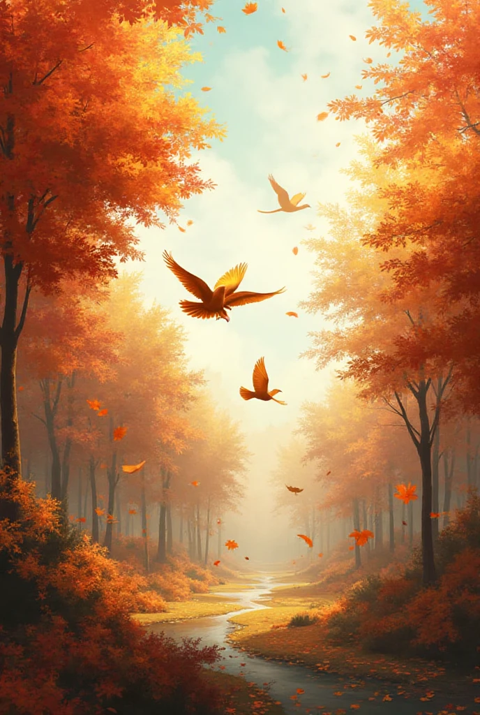 I want a picture that reflects the autumn season with birds - SeaArt AI