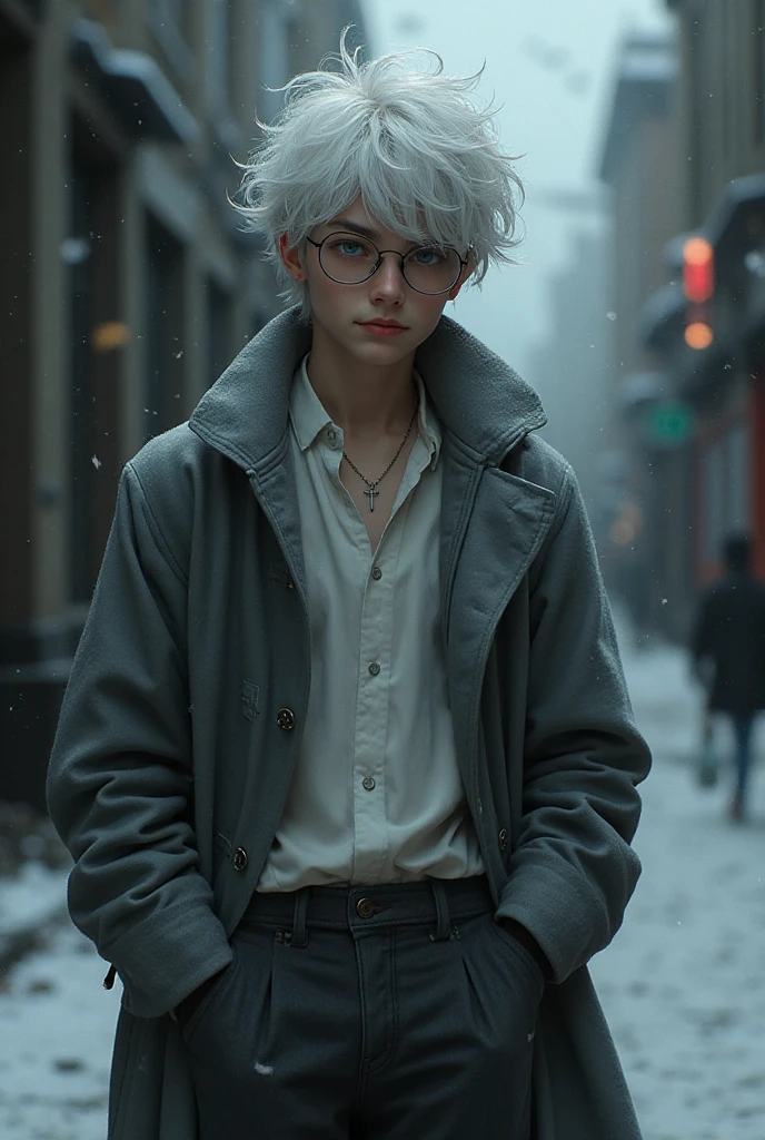Handsome high school boy with soft white hair , blue eyes and fair skin ...