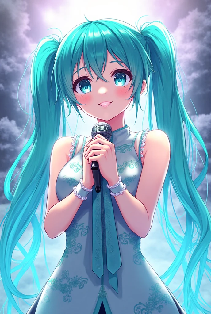 Hatsune Miku holding a mic - SeaArt AI