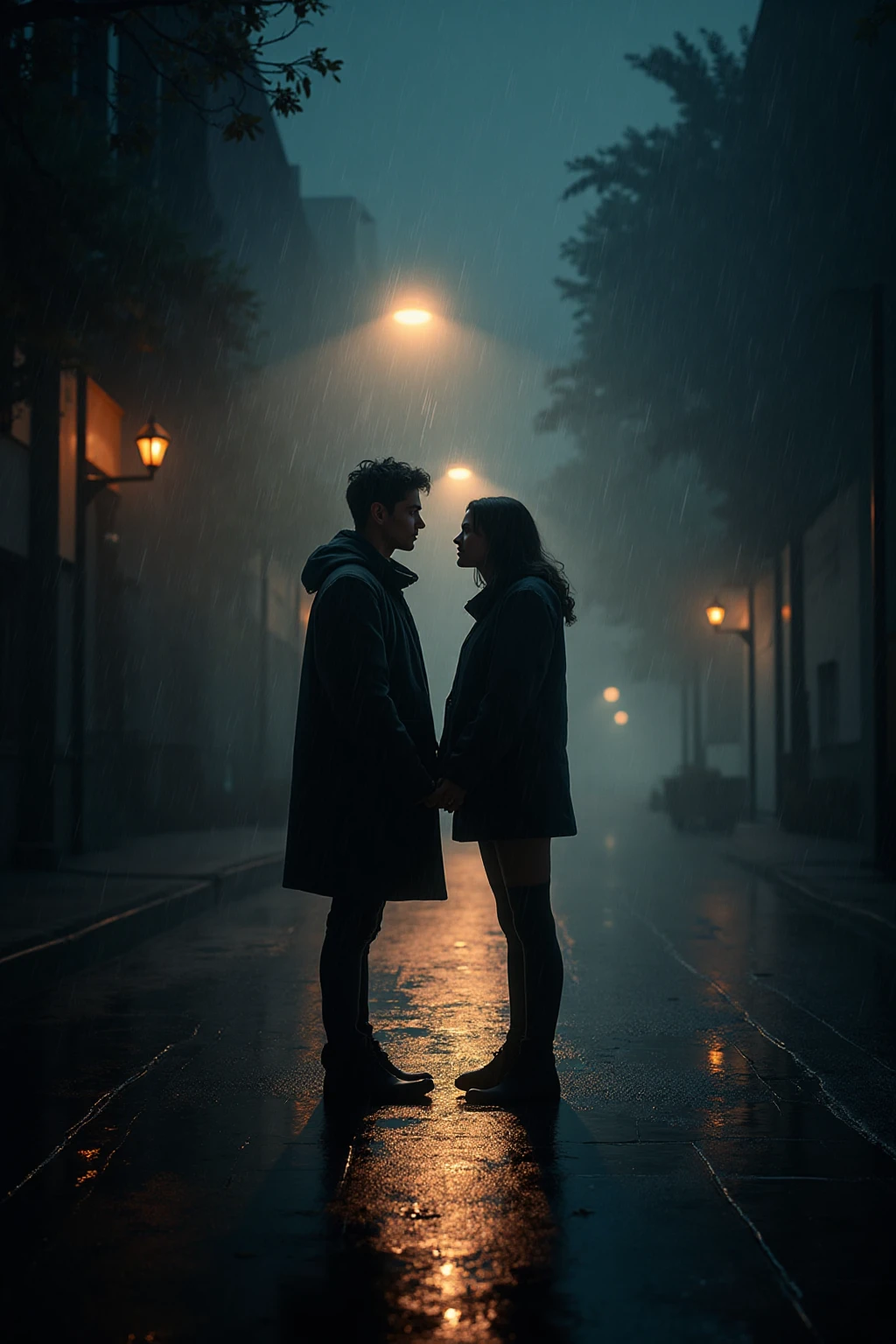 "Rainy-Night Encounter" Two paths meet in the rain where romance and mystery ent - SeaArt AI