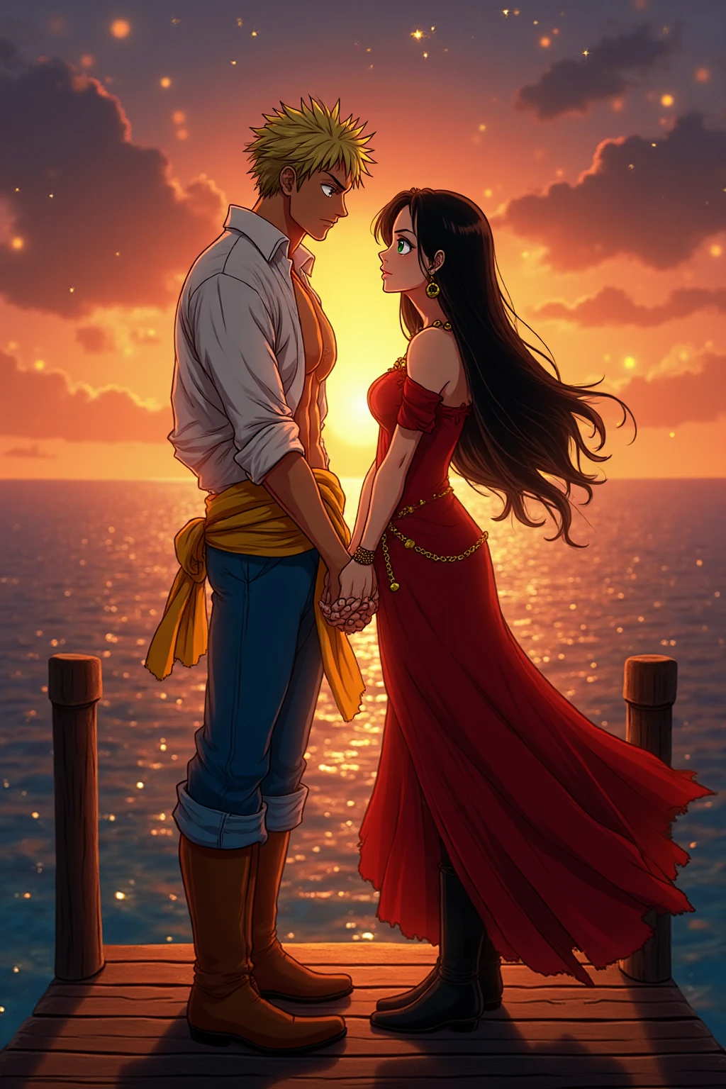 A romantic anime poster illustration in the style of One Piece - SeaArt AI