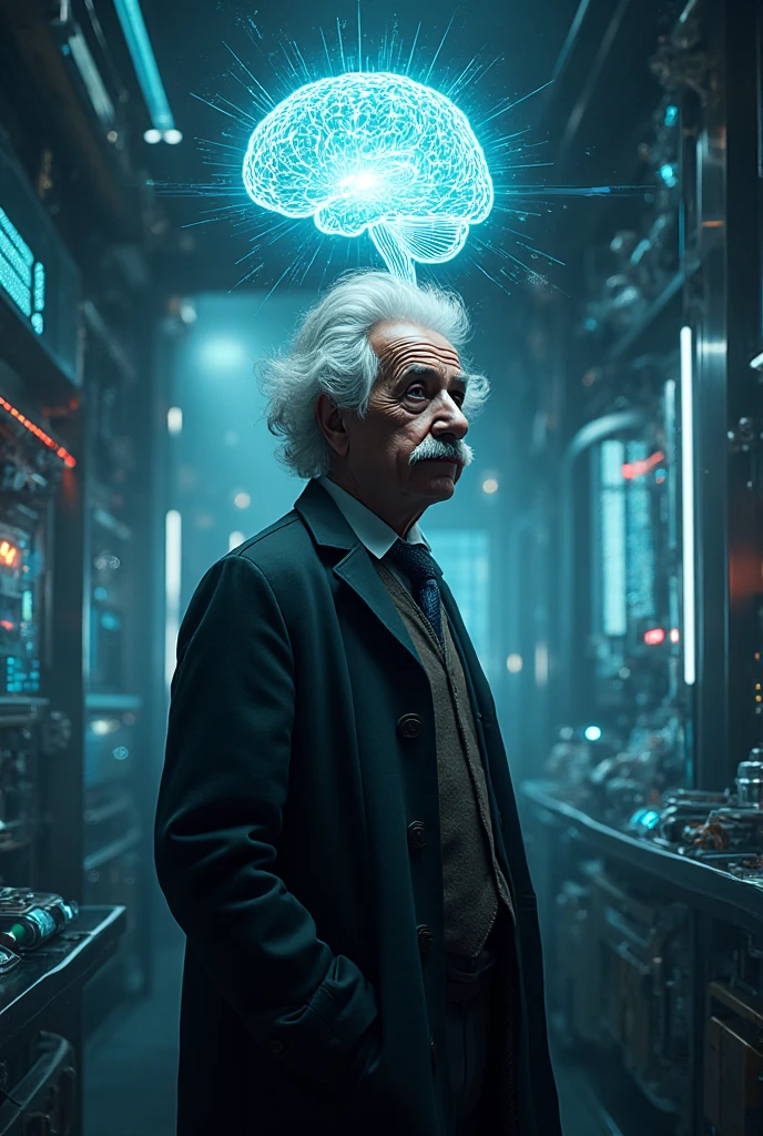 Futuristic portrait of Albert Einstein as a young genius scientist ...