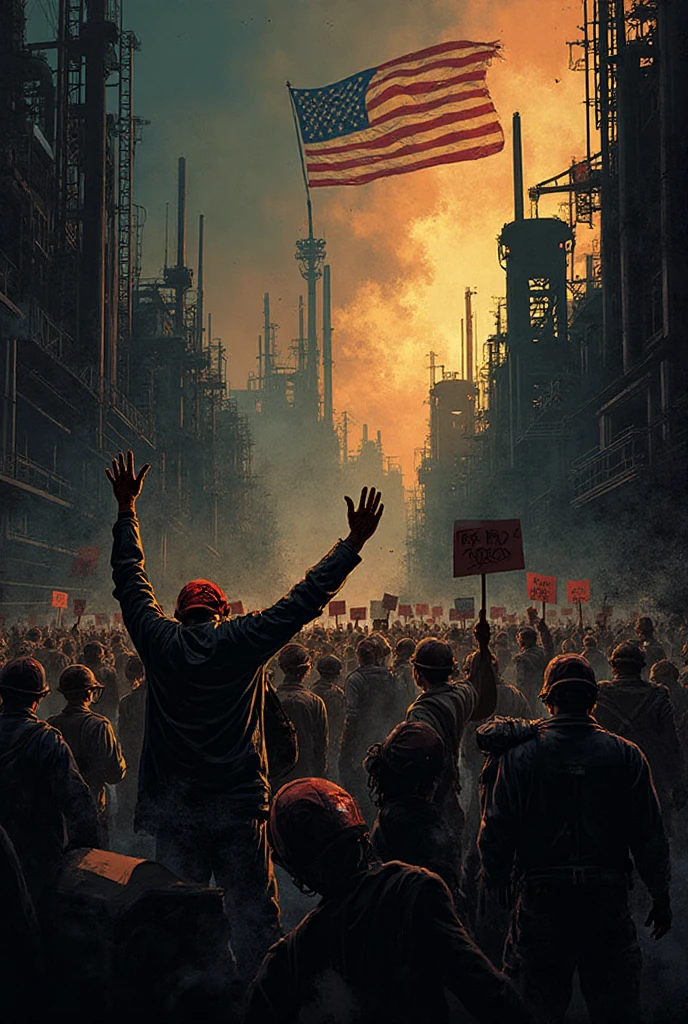 Labor Day protest art, workers suffering in factories, sweat and ...