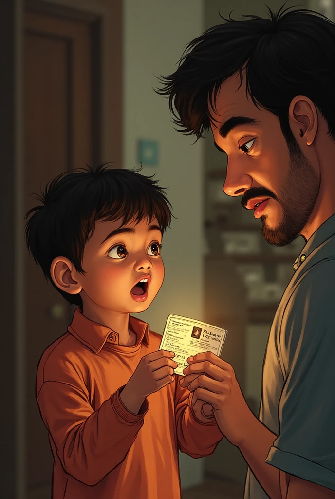 Ali reads the ID card. Ali: “Abbu, it says ‘Ahmed Khan.’ It even has an ...