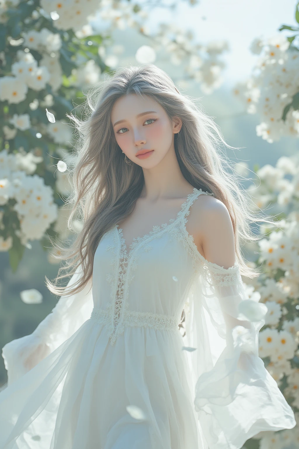 Goddess of Pure White, White silk chiffon dress, Draping that flutters ...