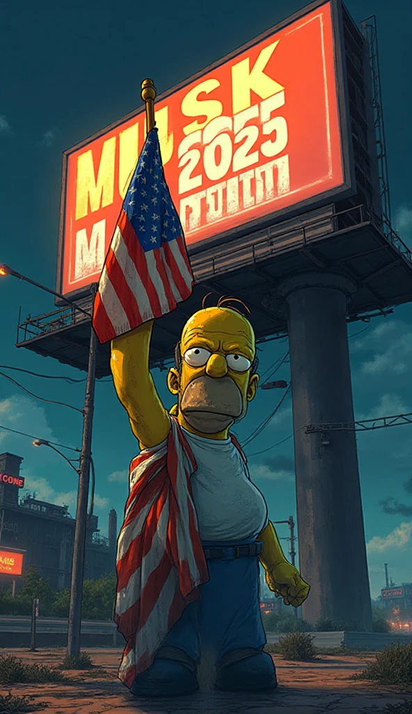 Simpsons style – Homer holding the American flag upside down - SeaArt AI