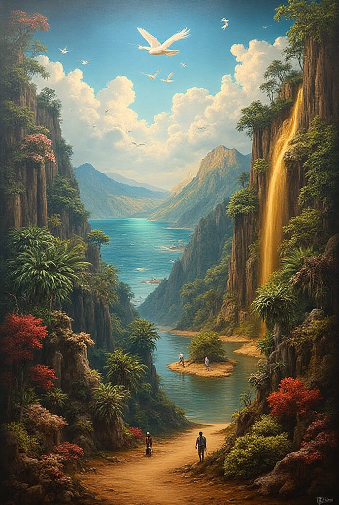 A realistic mural on a large scale (20m x 3m), depicting the Orixás and ...