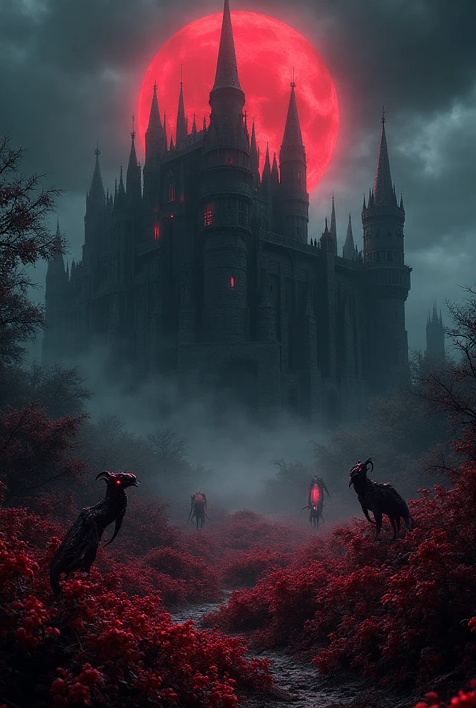 “Hyper-realistic cinematic book cover of a massive gothic castle called ...