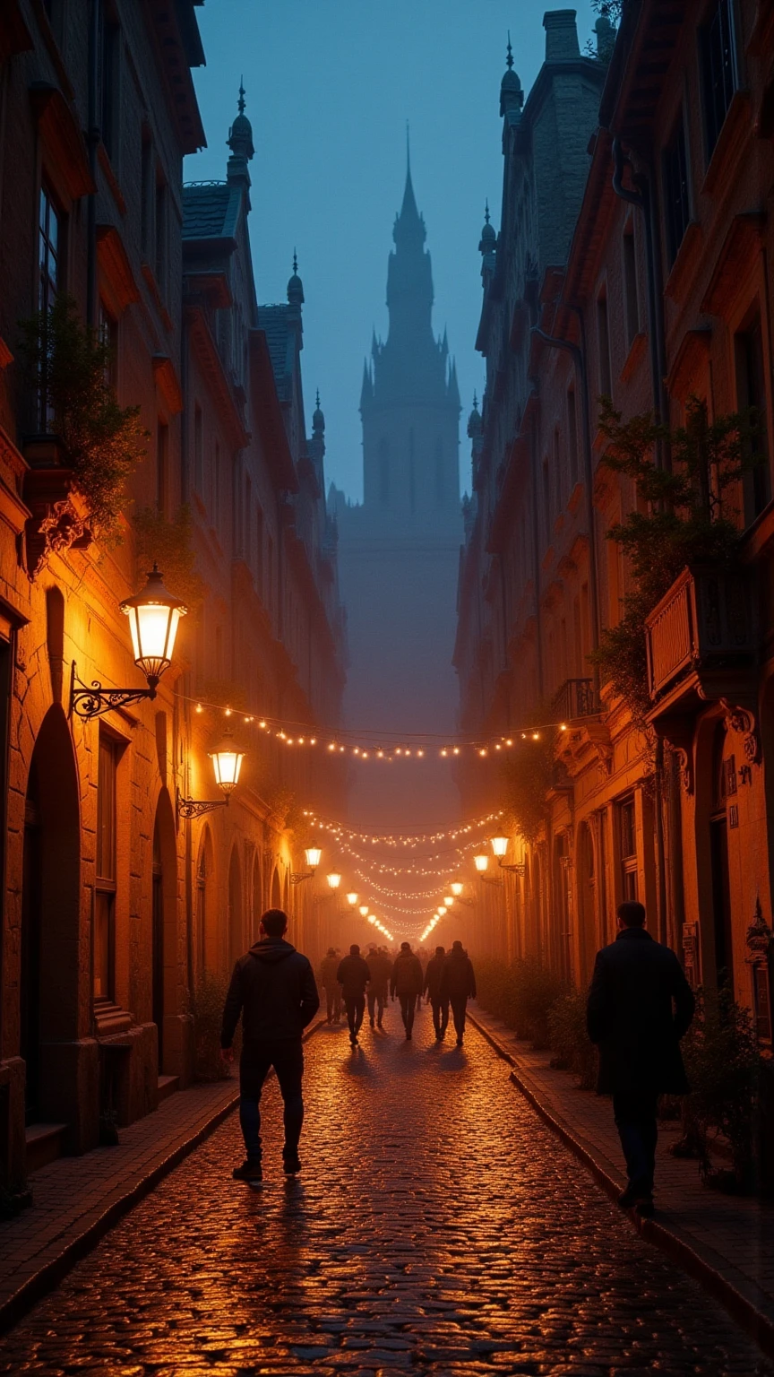 European cityscape with bright street lights - SeaArt AI