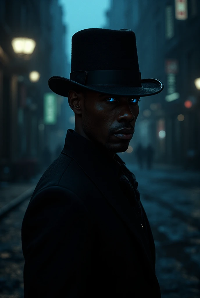 Dark street blue eyes , Kingsman hat, African skin - SeaArt AI