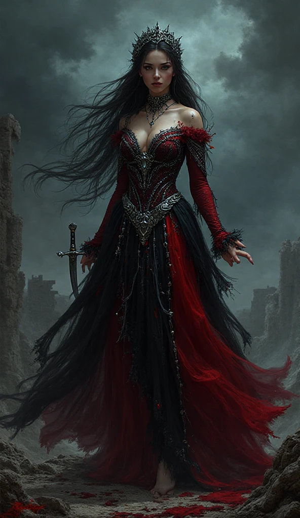 Illustrate a dark and sinister Traitor Princess standing at the edge of ...