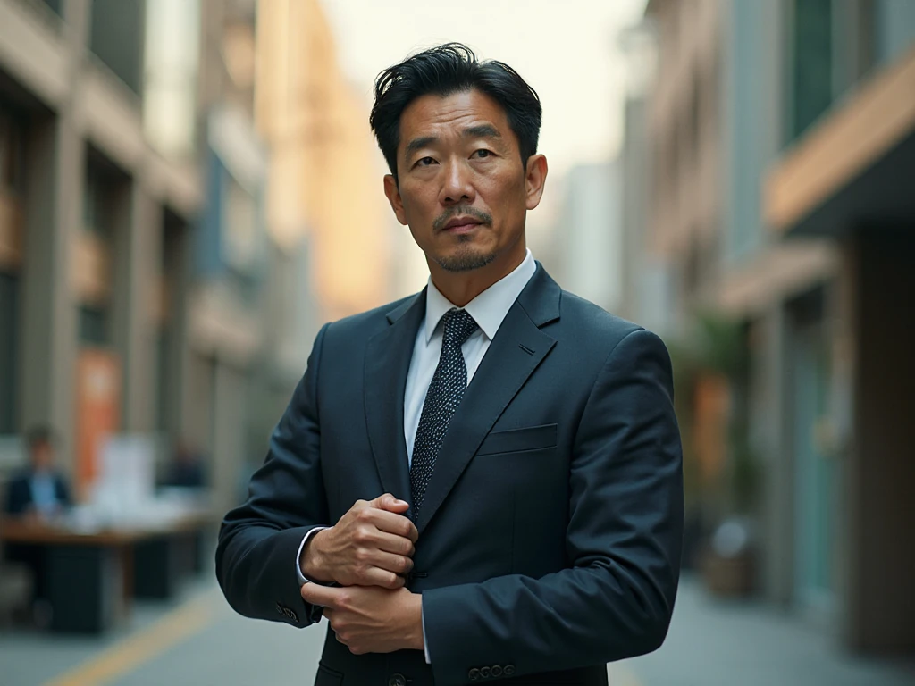 Hyperrealistic, cinematic, ultra-high-quality image of a Japanese man ...