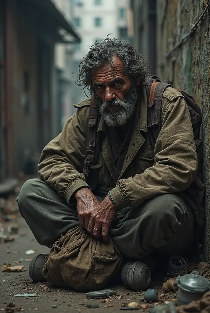 “Homeless man sitting alone on street” - SeaArt AI