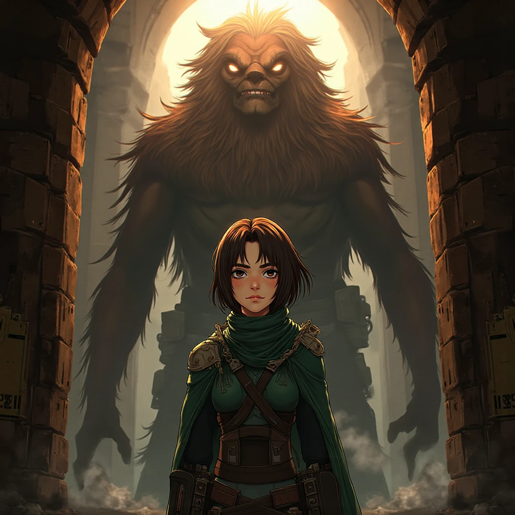 Attack on Titan strategy card illustration; dual-subject stacked ...