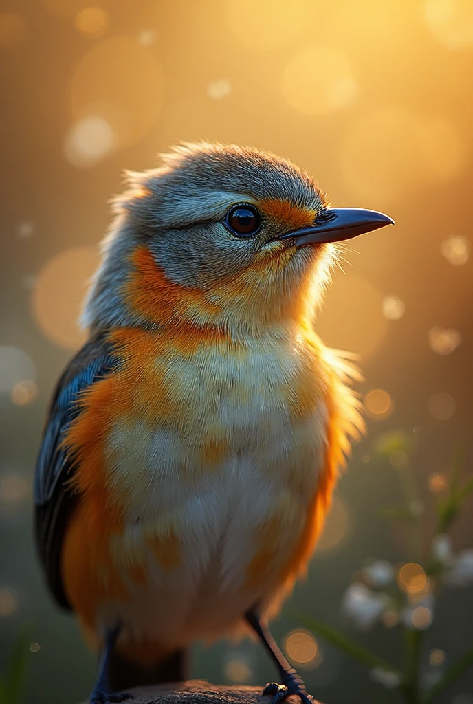 A mesmerizing close-up portrait of a gorgeous little bird illuminated ...