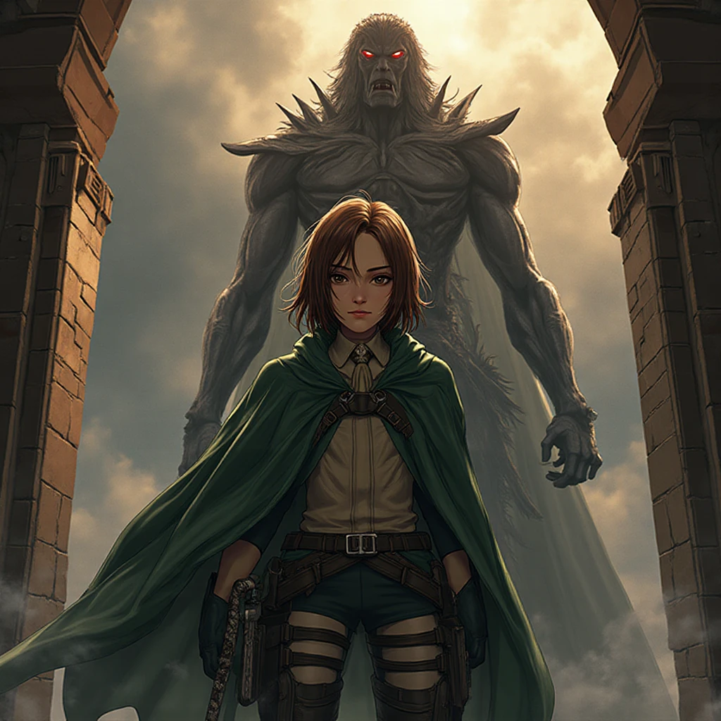 Attack on Titan strategy card illustration; dual-subject stacked ...