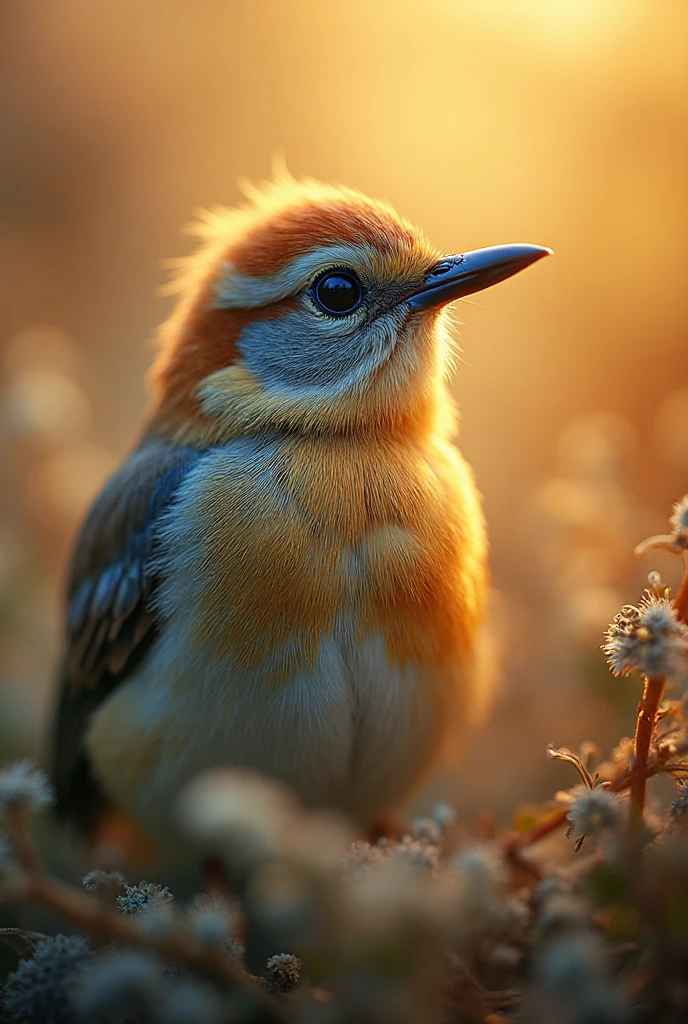 A mesmerizing close-up portrait of a gorgeous little bird illuminated ...