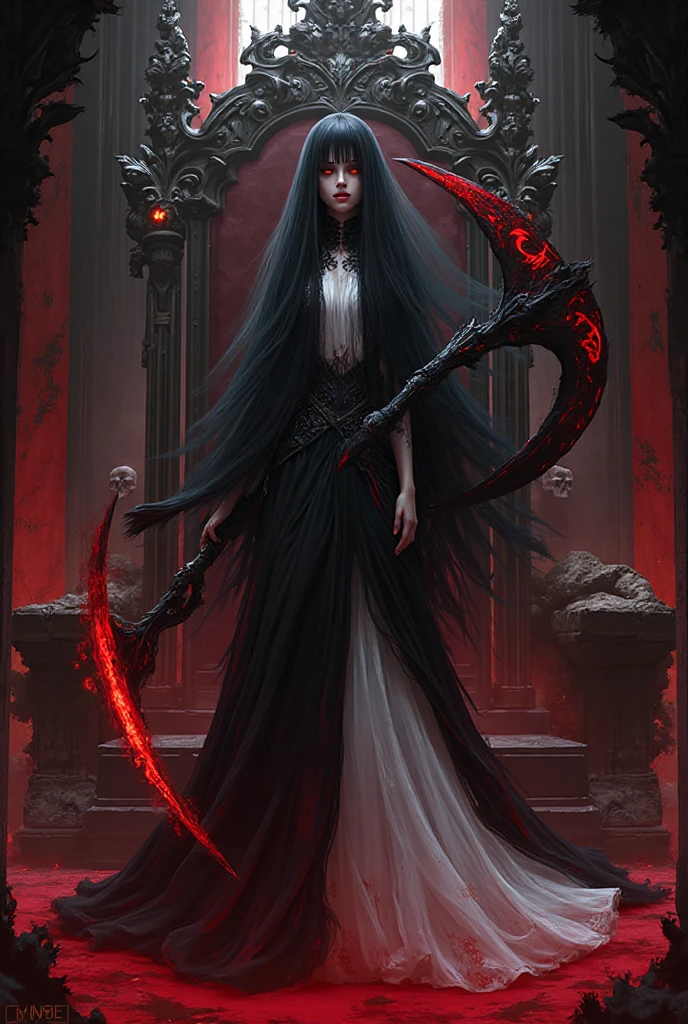 "Anime-style ultra HD illustration of a dark, gothic female character ...