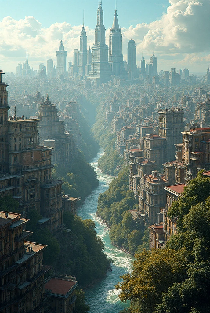 Une vue d'a city with lots of buildings and d'arbres - SeaArt AI