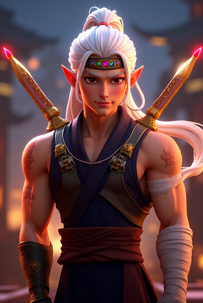 A 3D-rendered digital illustration of Tengen Uzui from Demon Slayer ...