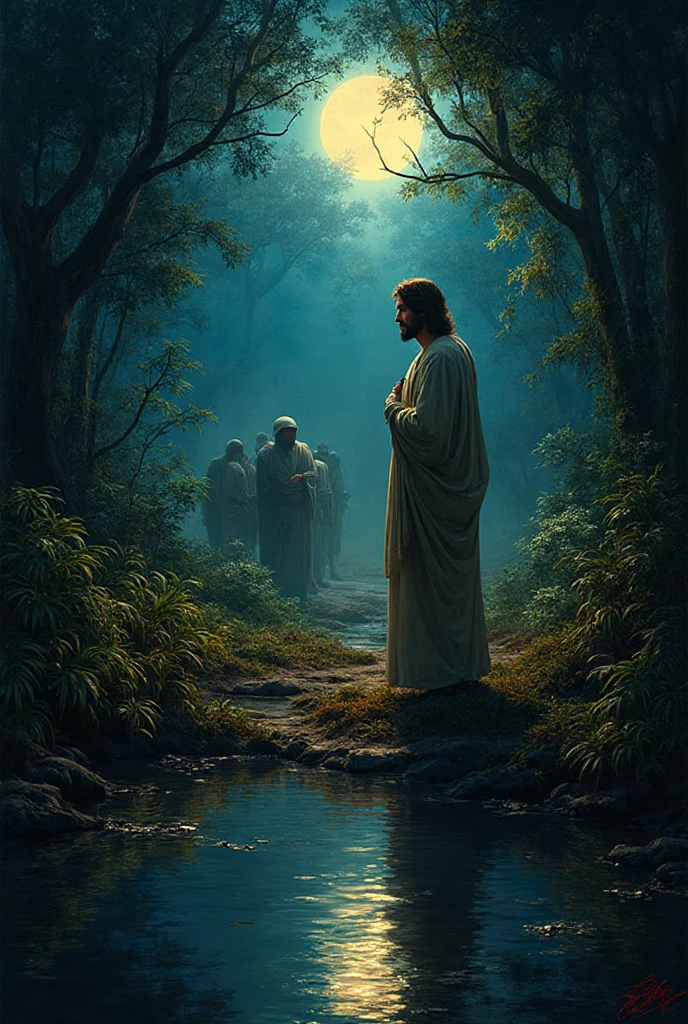 A vivid, symbolic painting of Jesus of Nazareth (Yeshua) alone in a ...