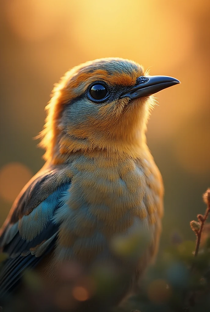 A mesmerizing close-up portrait of a gorgeous little bird illuminated ...