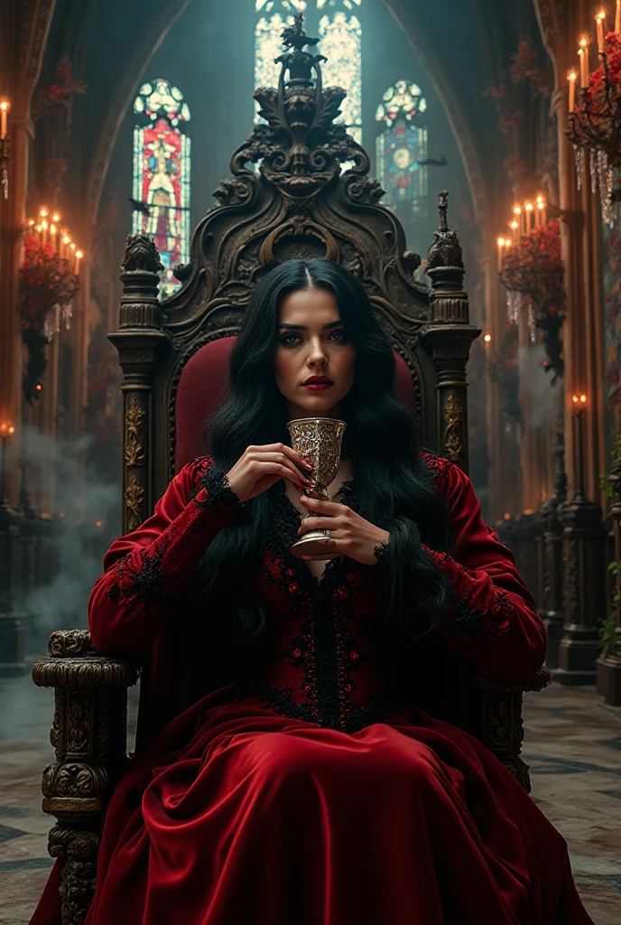 Extremely attractive aristocratic vampire with long wavy black hair ...