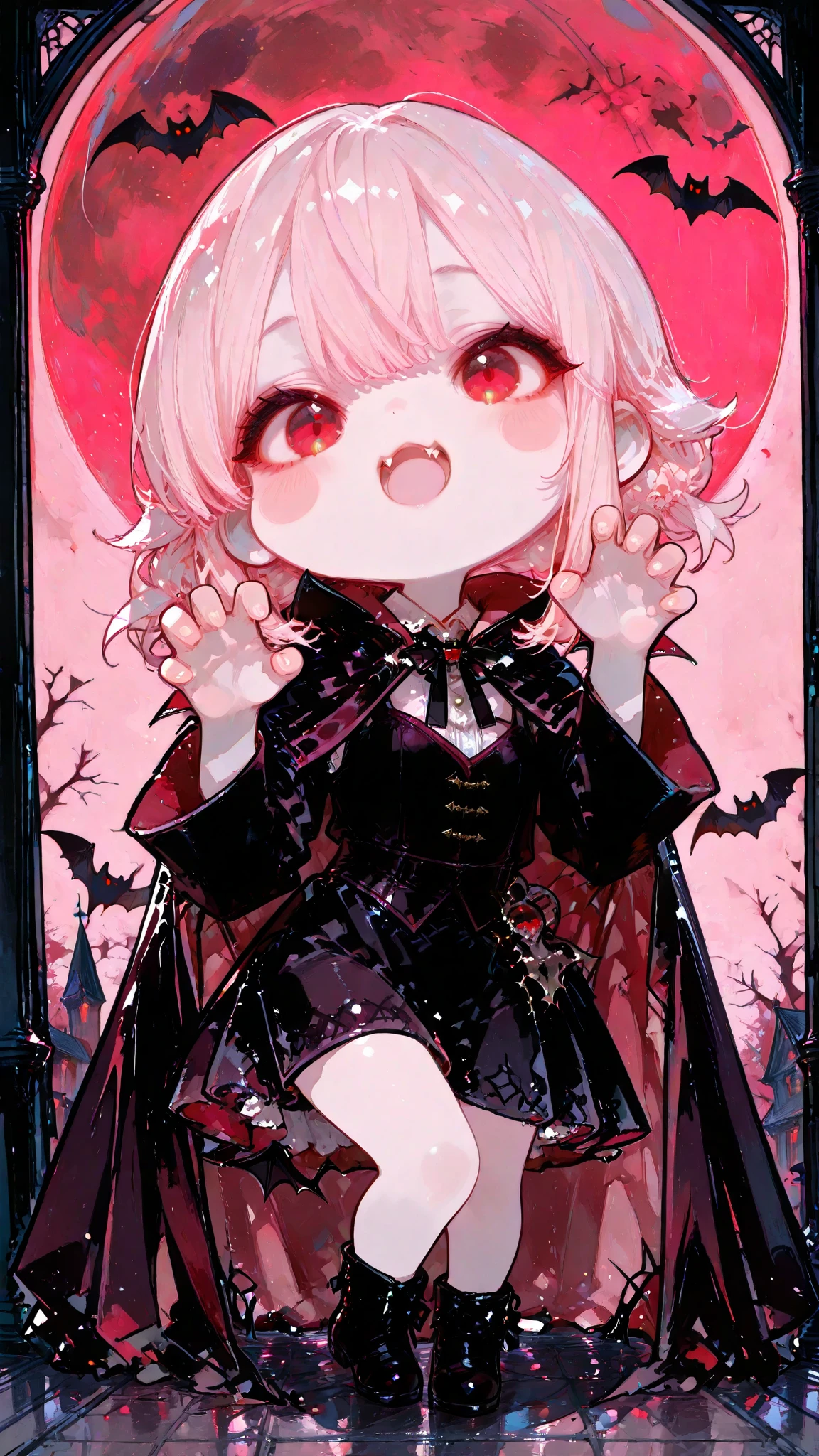 Chibi style,petite cartoon,1girl,vampire costume,vampire cloak - SeaArt AI