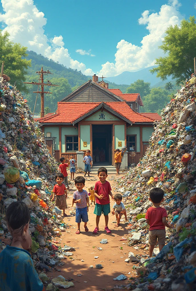 Yes, but in a garbage dump and showing the school, the children - SeaArt AI