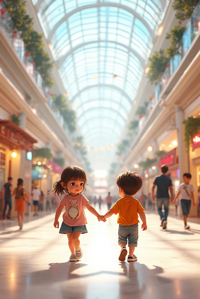 Two kids walking in the mall - SeaArt AI