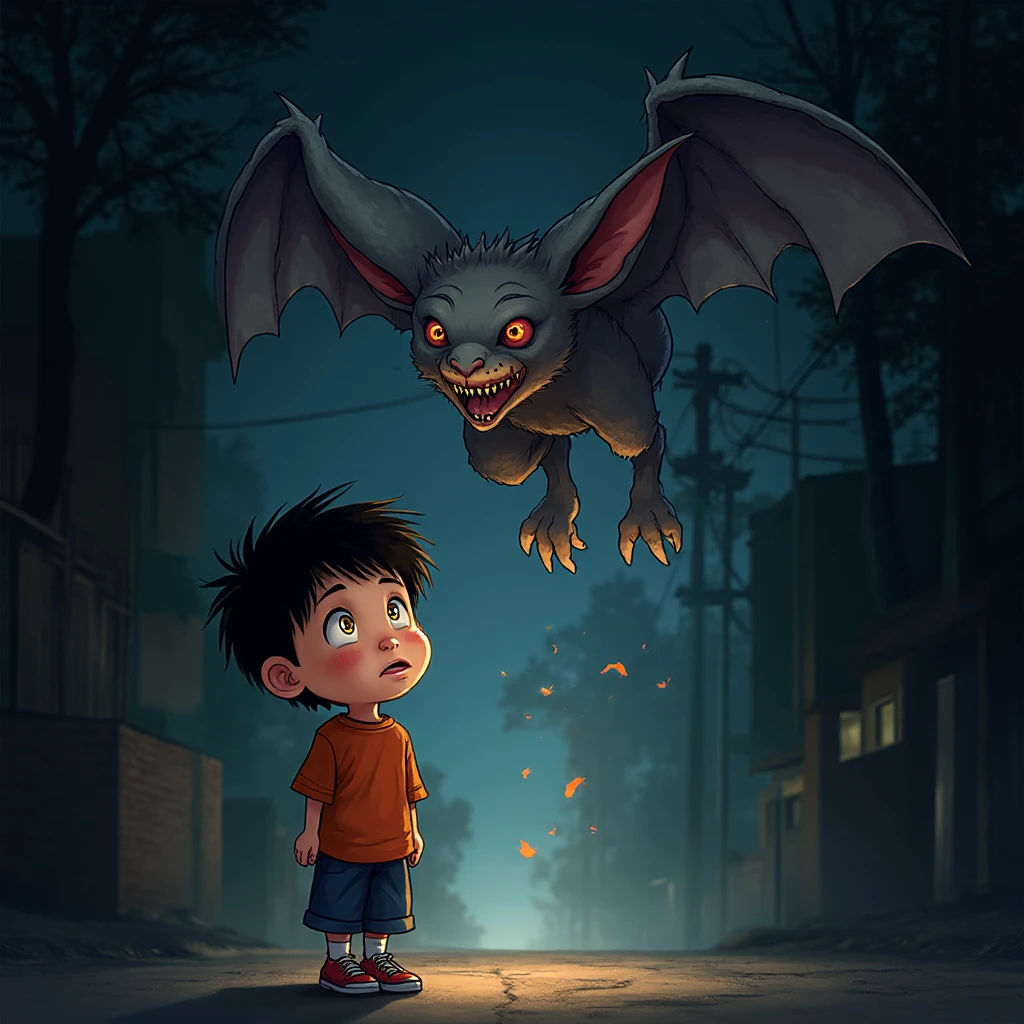 “Same boy Junjun looks surprised while a funny cartoonish aswang ...