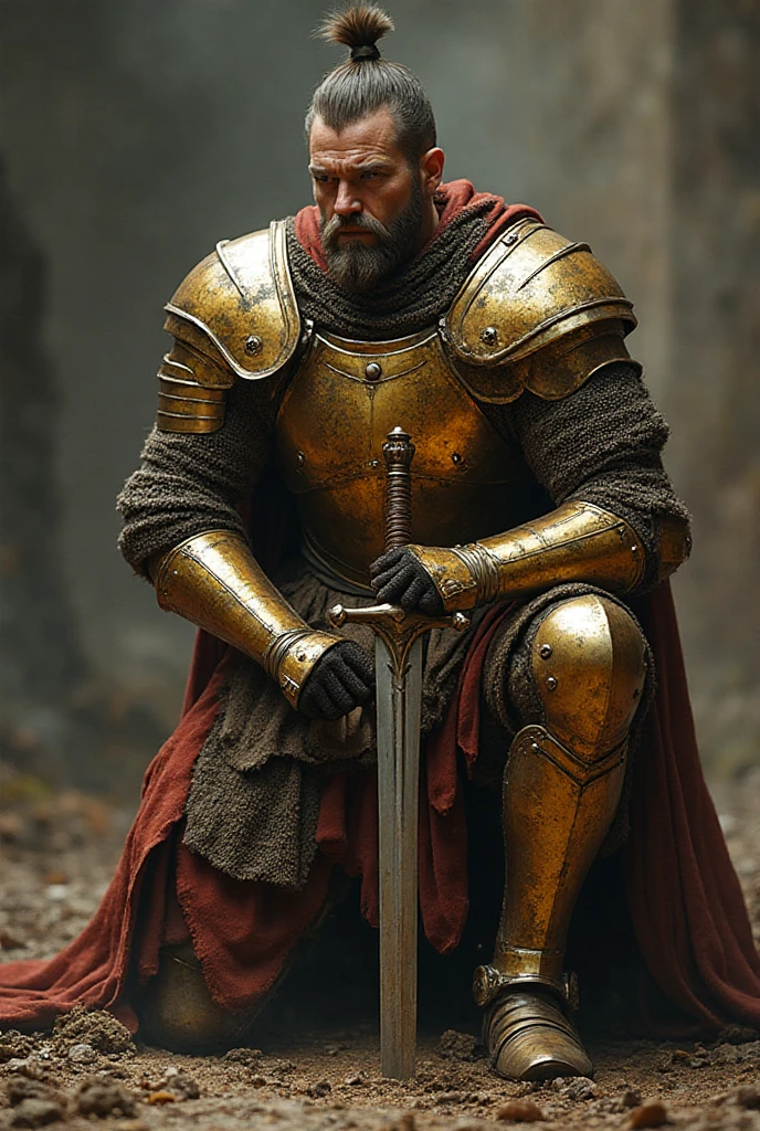 A picture of a strong and very muscular medieval warrior 2 meters tall ...