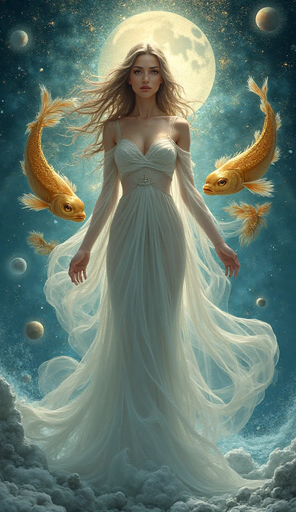 Beautiful goddess representing the zodiac sign Pisces that have two ...