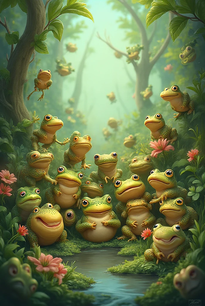 Many frogs, so cute, It's beautiful, creativamente creativa - SeaArt AI