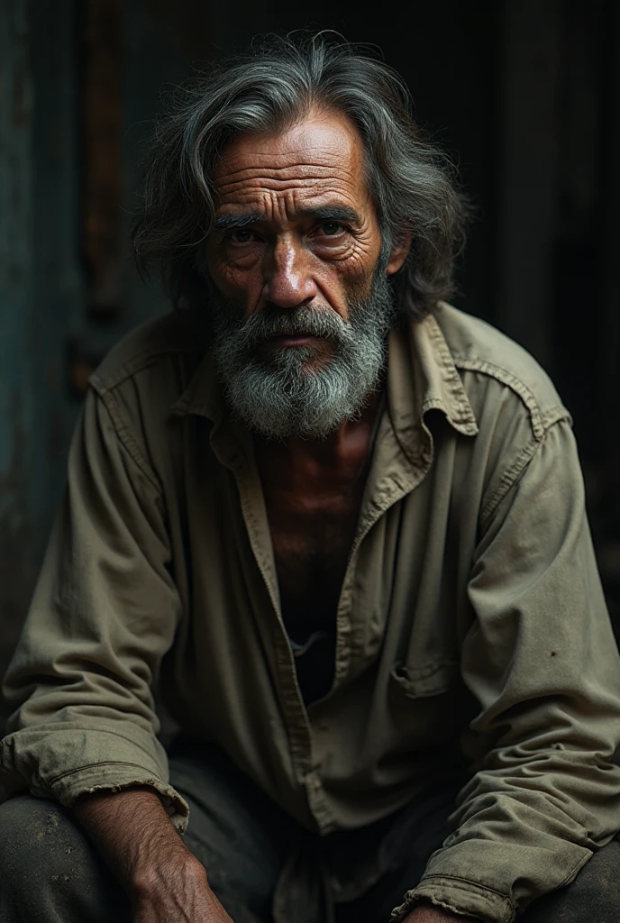 "A very realistic poor man, wearing very old and torn clothes - SeaArt AI
