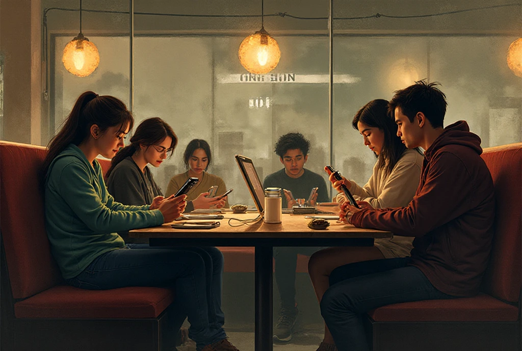 Design a poster when they are eating while using their phones and ...