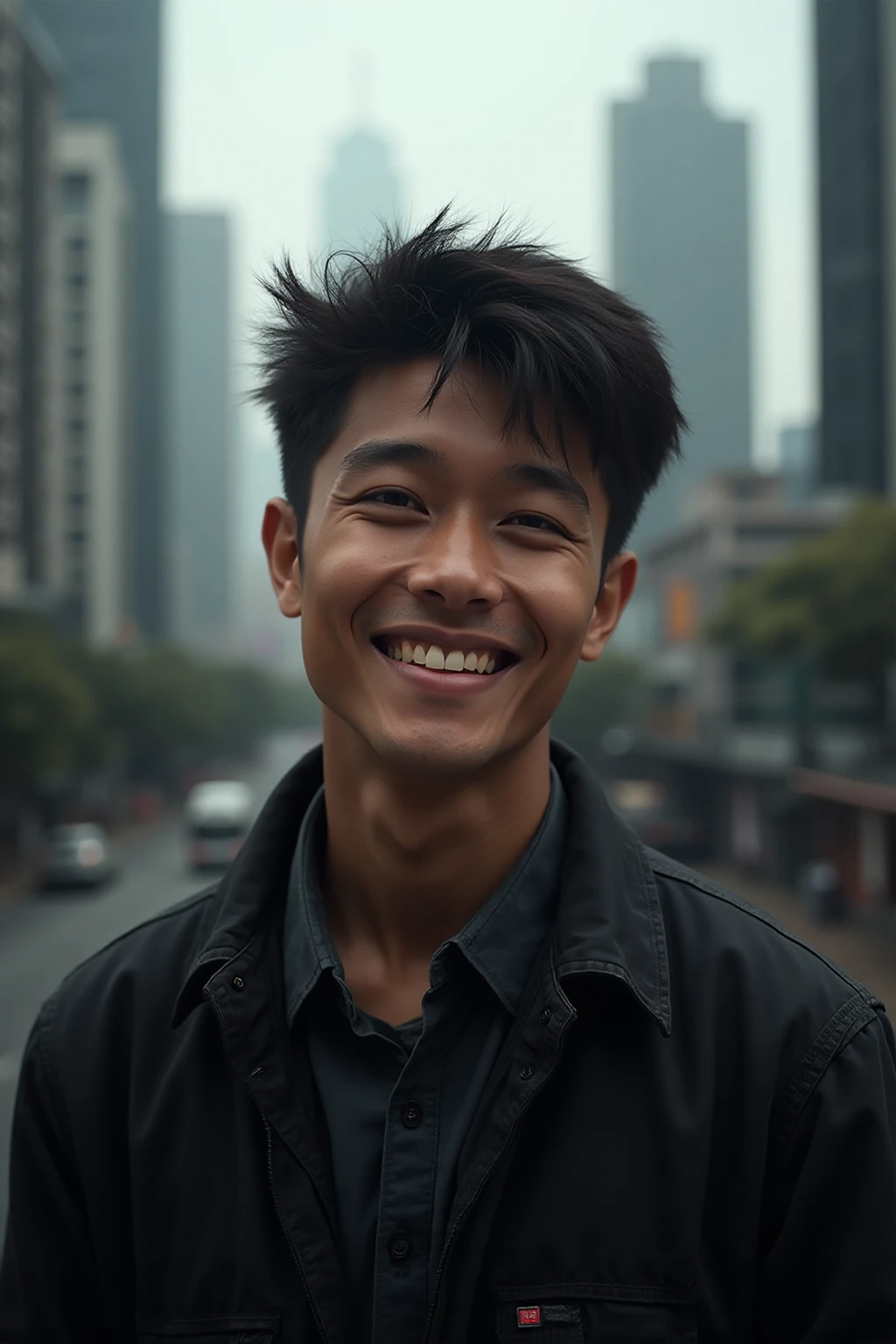Realistic photo of a young Indonesian man smiling. berpakaian casual ...