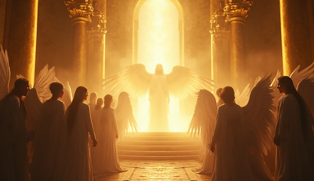 Hyper-detailed 8k image of an angelic council in heaven, bene Elohim ...
